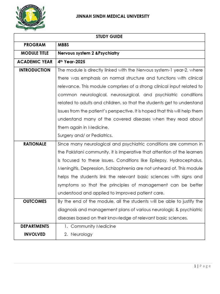 MBBS Study Guide: Nervous System & Psychiatry | PDF | Mental Disorder ...