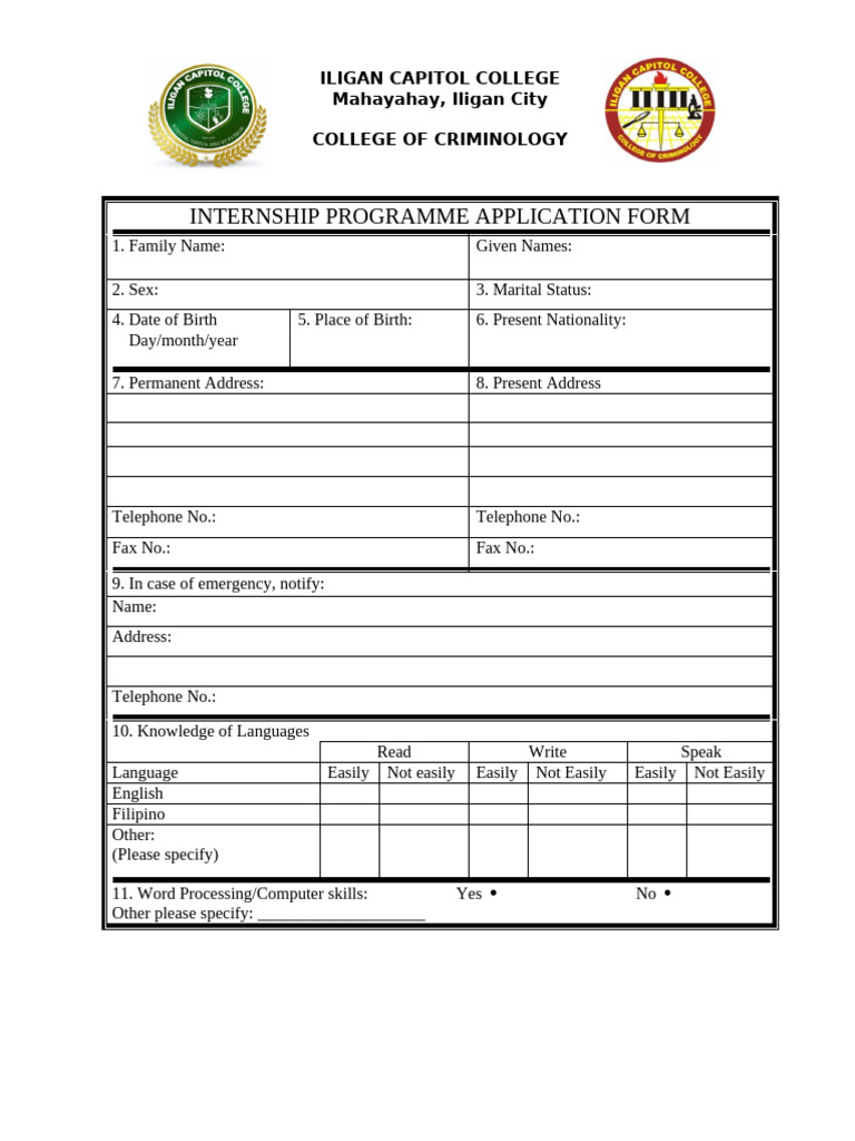 Internship Application Form 17 | PDF | Justice | Crime & Violence