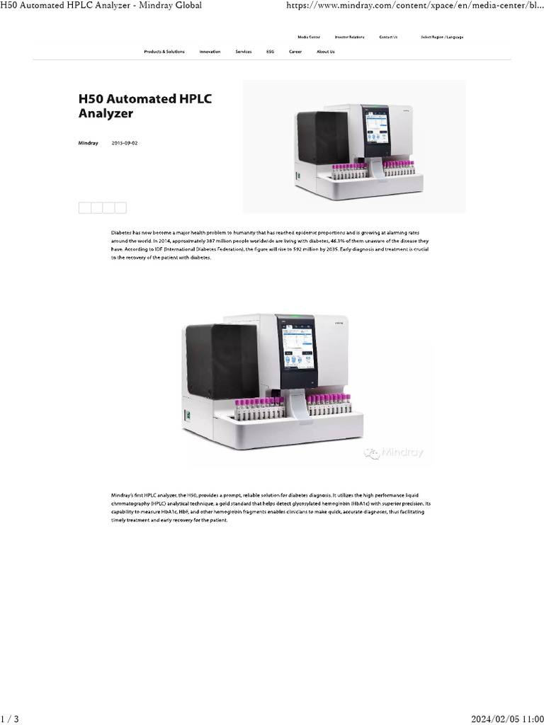 H50 Automated HPLC Analyzer | PDF