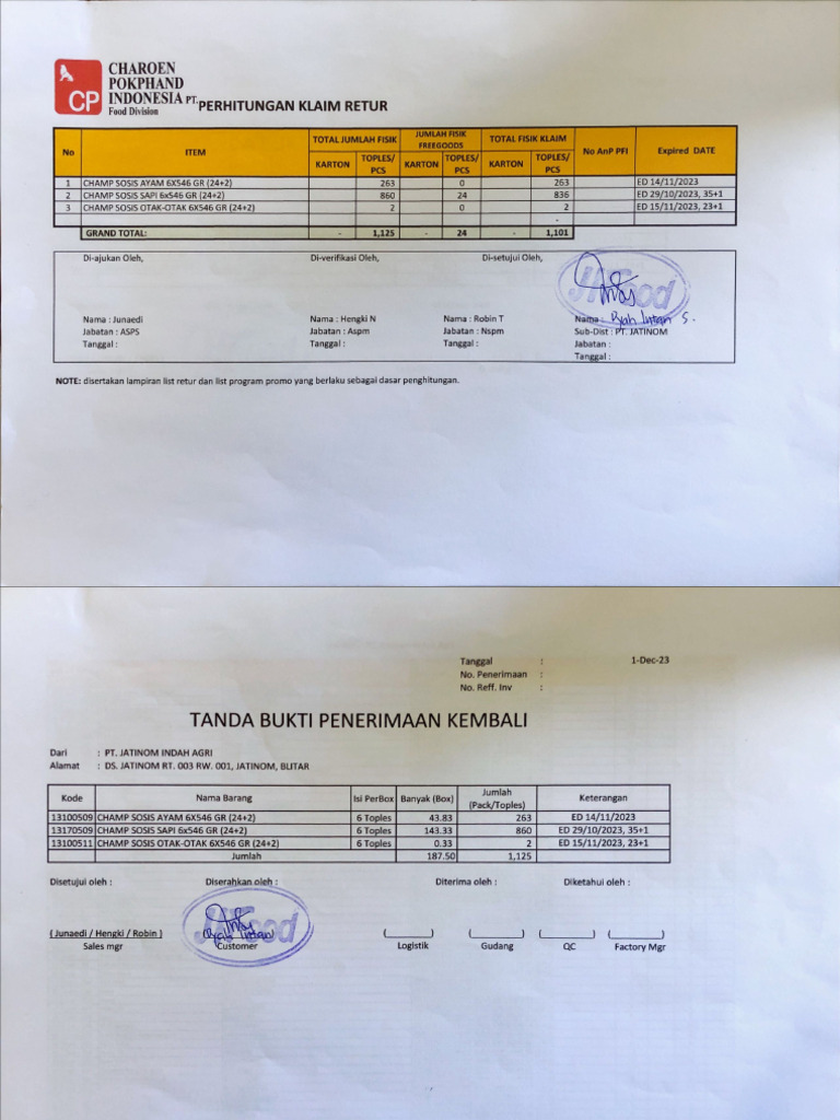 Perhitungan Klaim Retur | PDF
