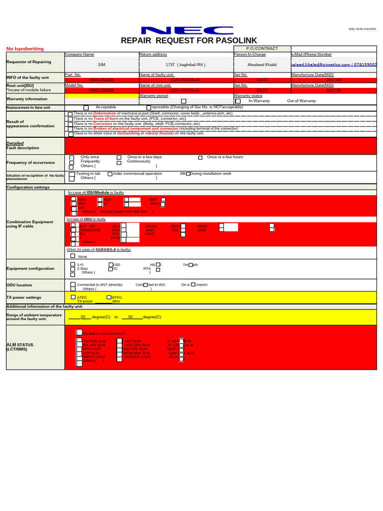 NEC Faulty Report Item Description & SN - 1737 | PDF | Electrical ...
