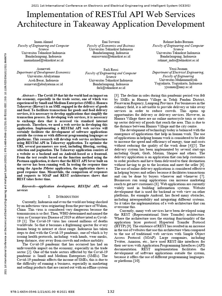 Implementation of RESTful API Web Services Architecture in Takeaway Application Development ...