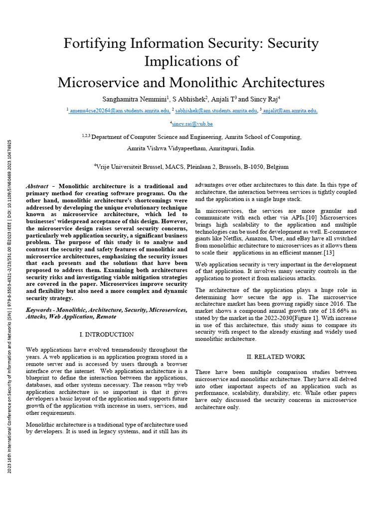 Fortifying Information Security Security Implications of Microservice and Monolithic ...