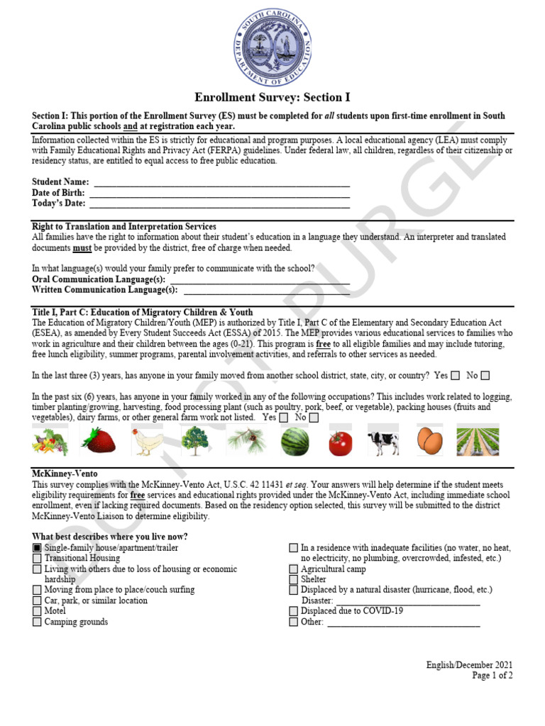 Enrollment Survey | PDF | Elementary And Secondary Education Act