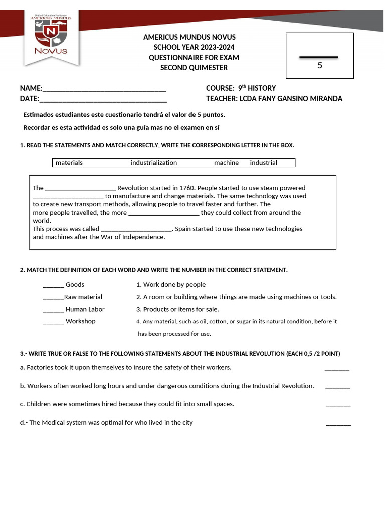 9th Grade History Exam Guide | PDF | French Revolution | Industrial ...