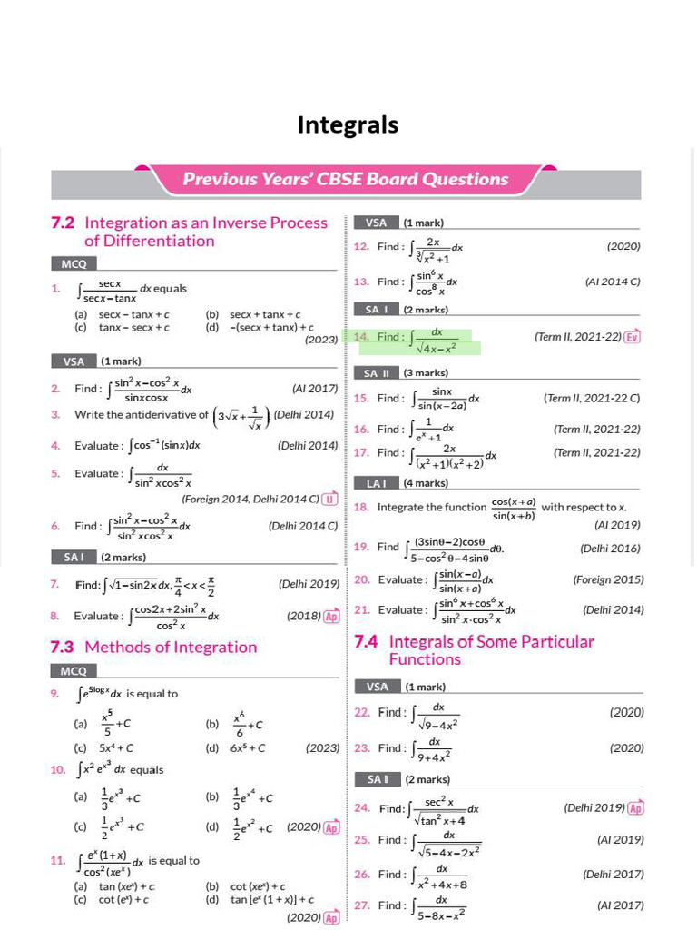 Integrals | PDF