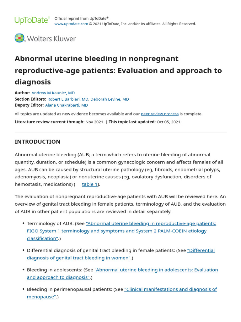 Abnormal Uterine Bleeding in Nonpregnant Reproductive-Age Patients ...