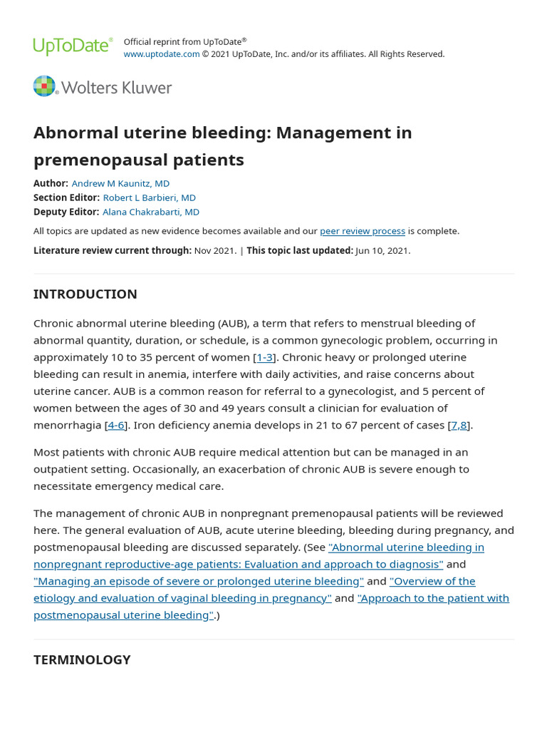 Abnormal Uterine Bleeding - Management in Premenopausal Patients ...