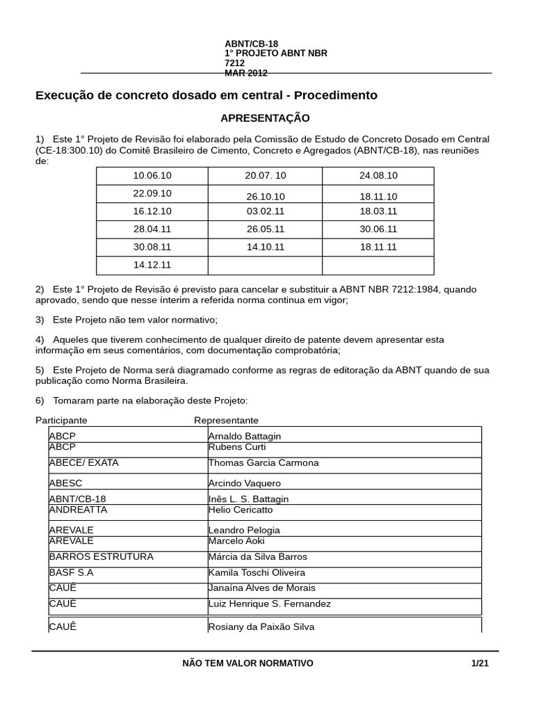 Projeto de Mudanca Da 7212 Execucao de Concreto Dosado em Central | PDF ...