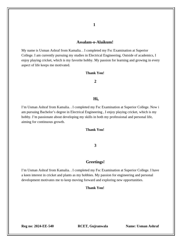 Usman Ashraf: Electrical Engineering Student & Cricket Enthusiast | PDF