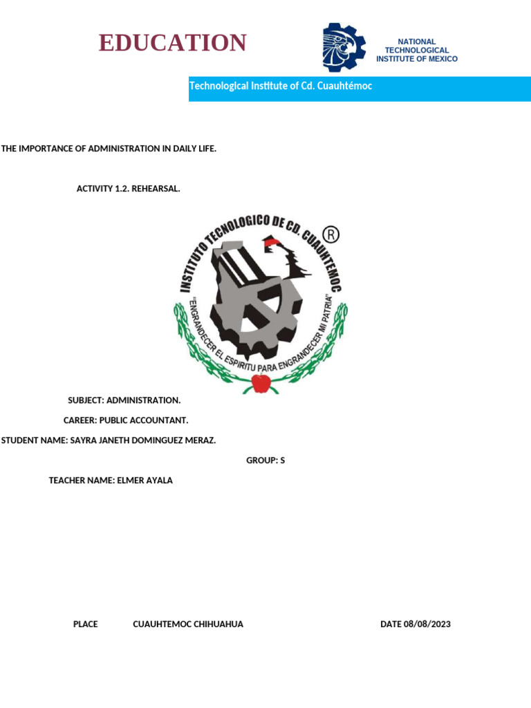 Importance of Administration in Daily Life | PDF | Goal | Cognition
