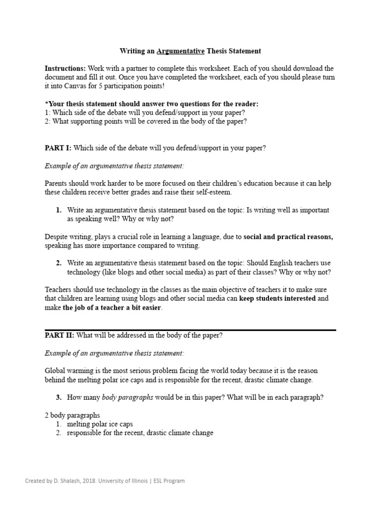 Crafting Argumentative Thesis Statements | PDF