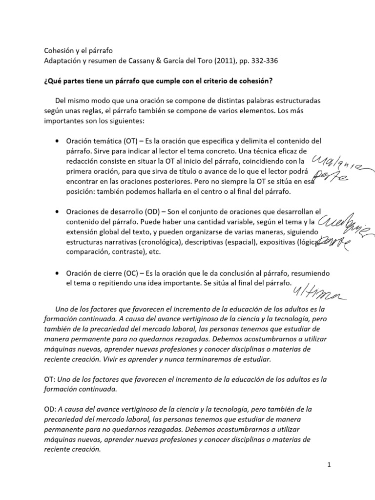 Cohesiขn y El p Rrafo Actividad 1 | PDF