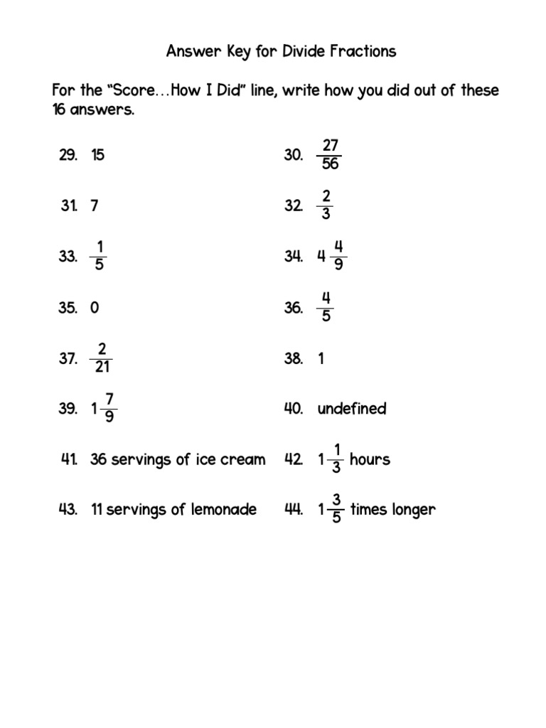 Answer Key Divide Fractions | PDF