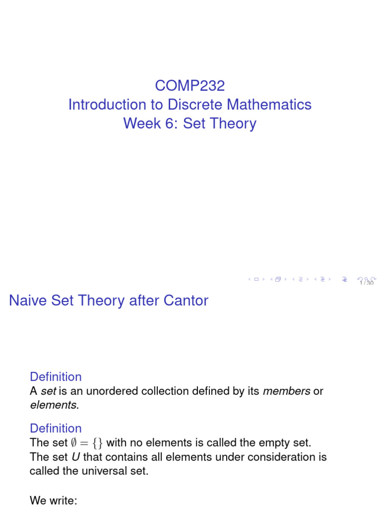 COMP232 Introduction To Discrete Mathematics Week 6: Set Theory | PDF ...