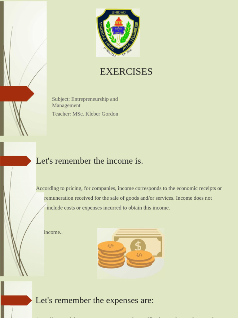 Entrepreneurship and Management - Income and Expense Exercises | PDF