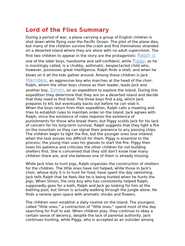 "The Lord of the Flies Summary" | PDF