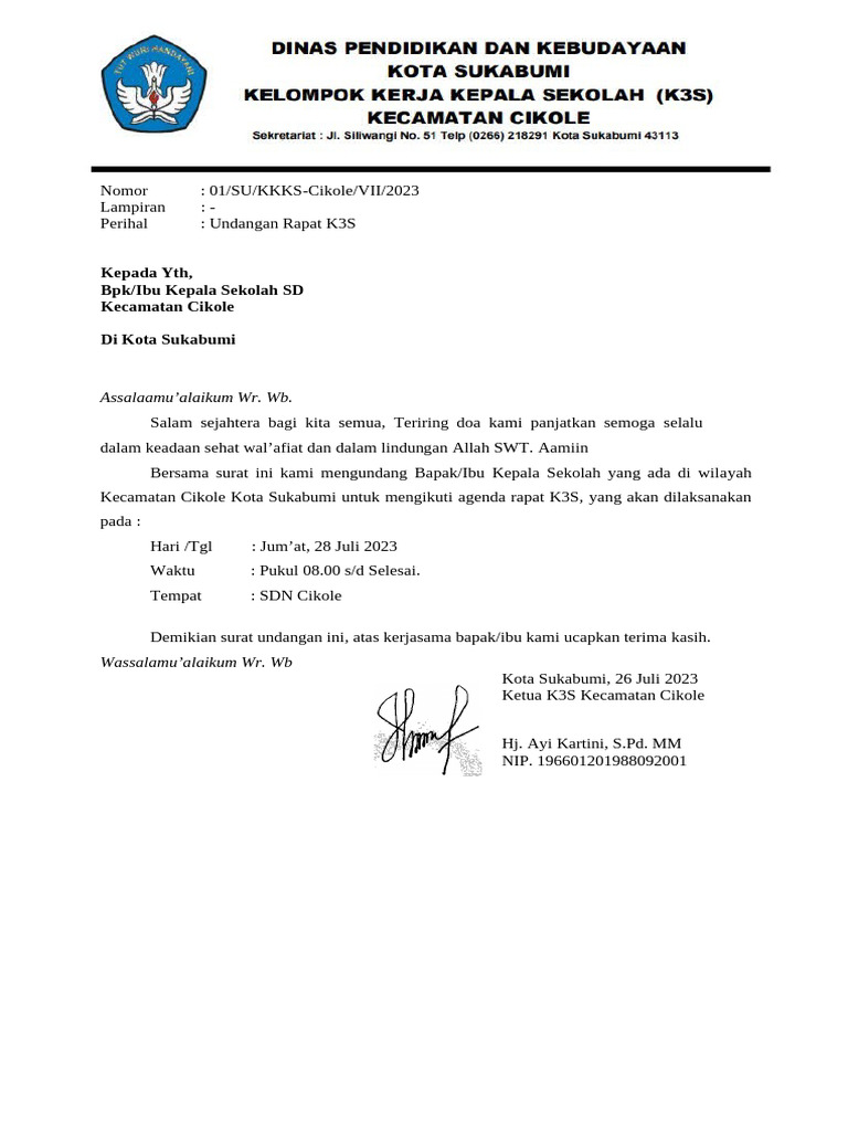 surat undangan rapat k3s 28 Juli.. | PDF