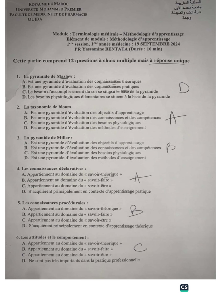 exam termino et mÃ©thodo s1 ratt 2024 | PDF