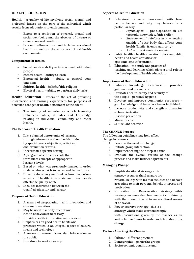 Health Educ Prelims Reviewer | PDF | Classical Conditioning | Learning