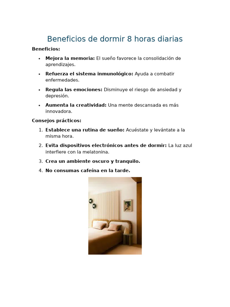 Beneficios de Dormir 8 Horas Diarias | PDF