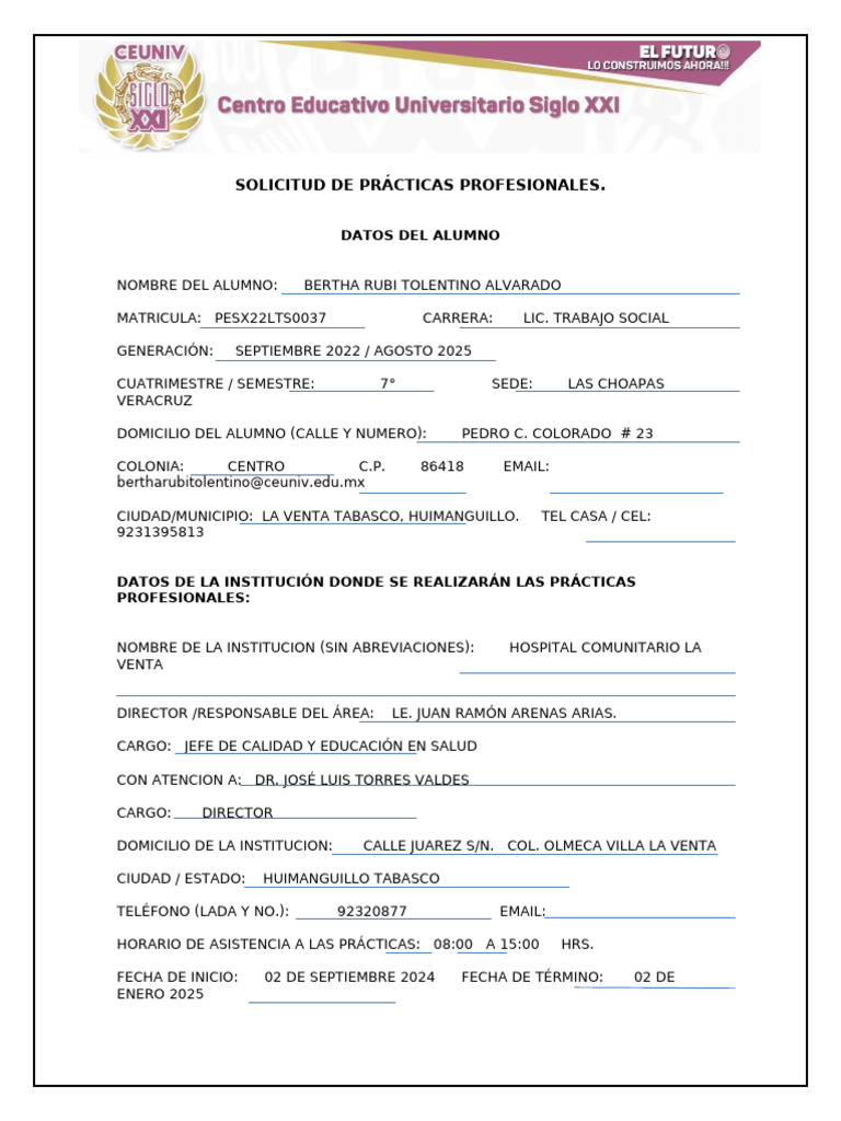 Formato PP 01 Solicitud Practicas | PDF