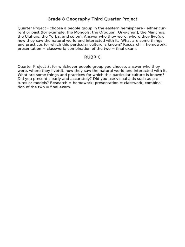 Grade 8 Eastern Hemisphere Culture Project | PDF