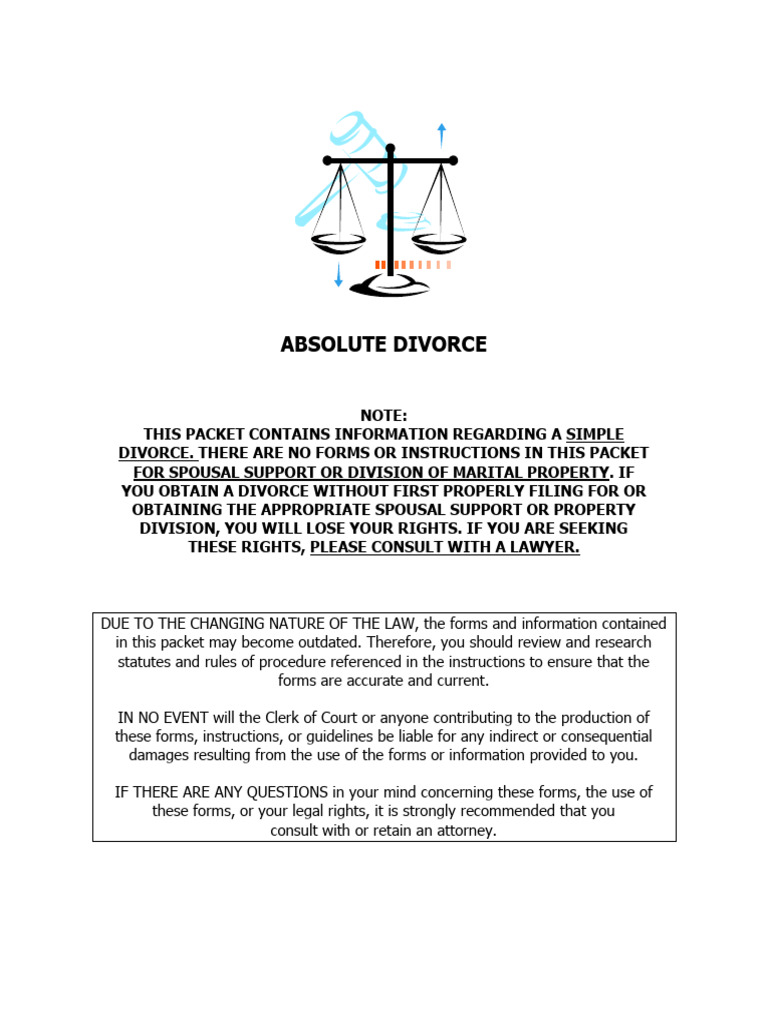 Absolute Divorce Pro Se Packet | PDF | Alimony | Service Of Process