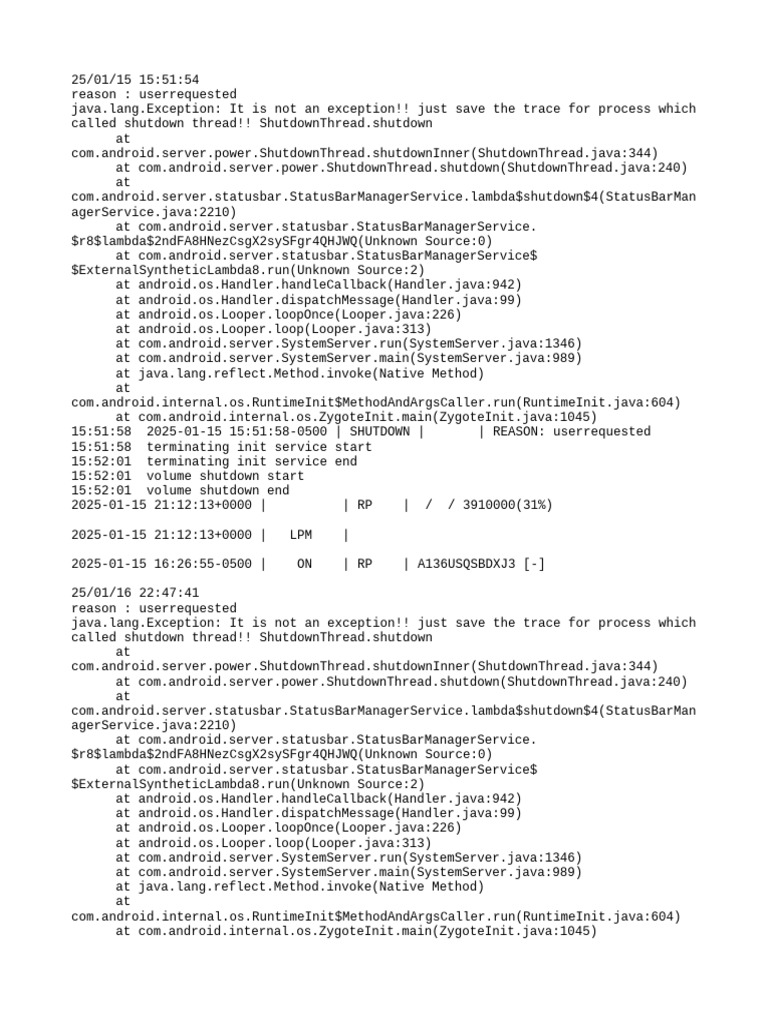 Android Shutdown & Reboot Logs | PDF | Embedded Linux Distributions | Mobile Linux