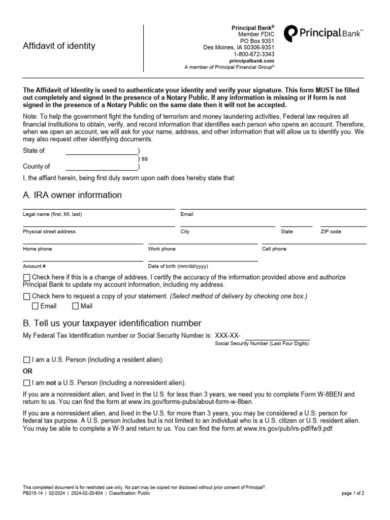 Affidavit of Identity for Principal Bank | PDF | Affidavit