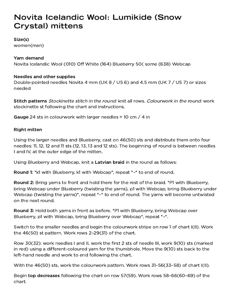 Novita Icelandic Wool - Lumikide (Snow Crystal) Mittens | PDF ...