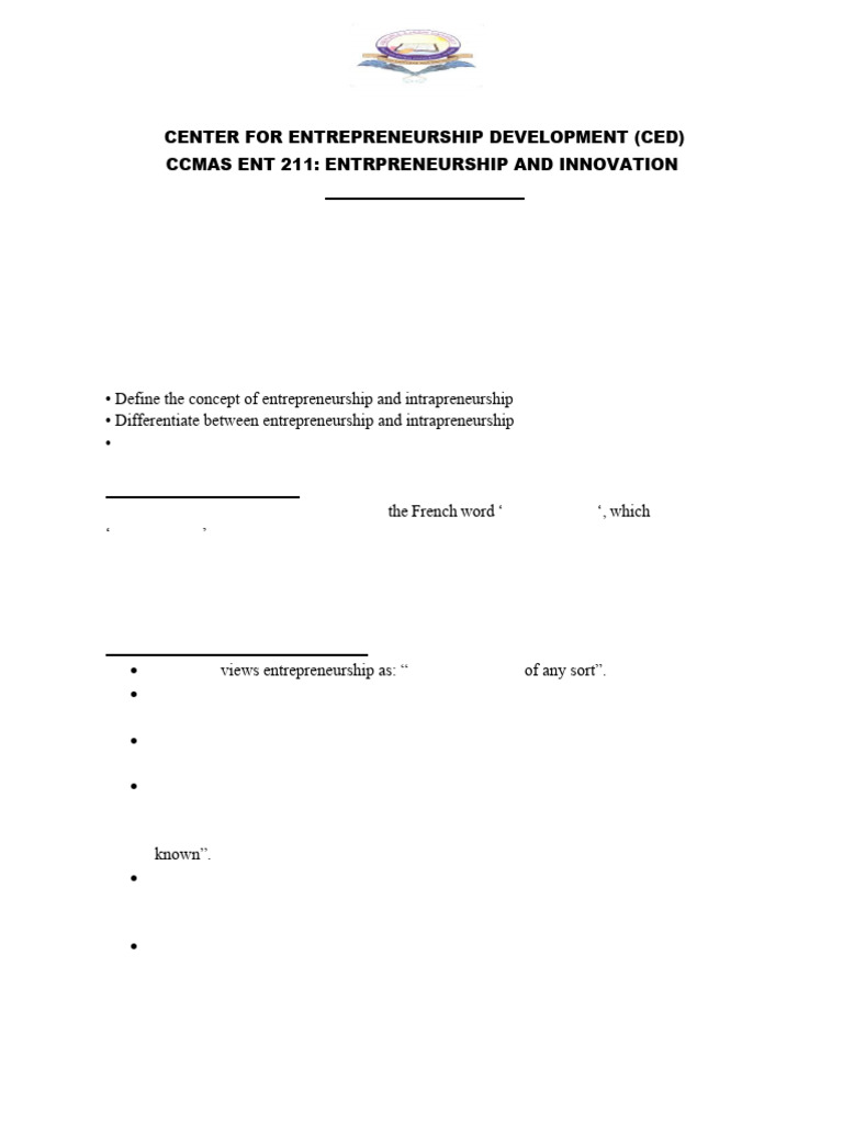 Ent 211 Lecture Module One | PDF | Entrepreneurship | Cognition