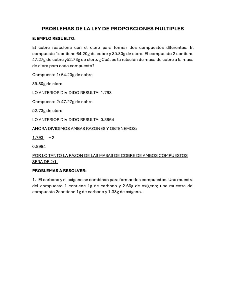 Problemas Ley de Proporciones Multiples | PDF