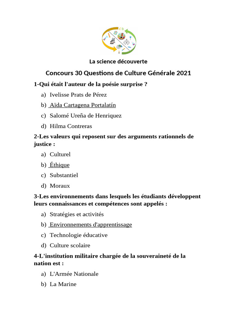 30 Questions de Culture Générale | PDF