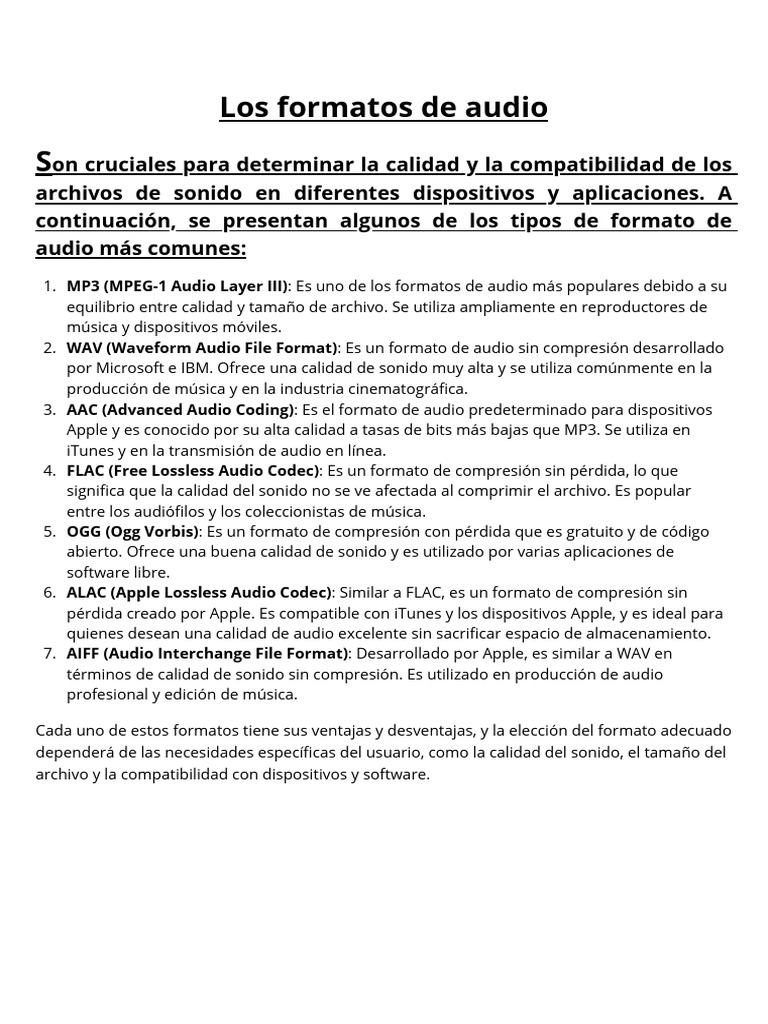 Los Formatos de Audio | PDF