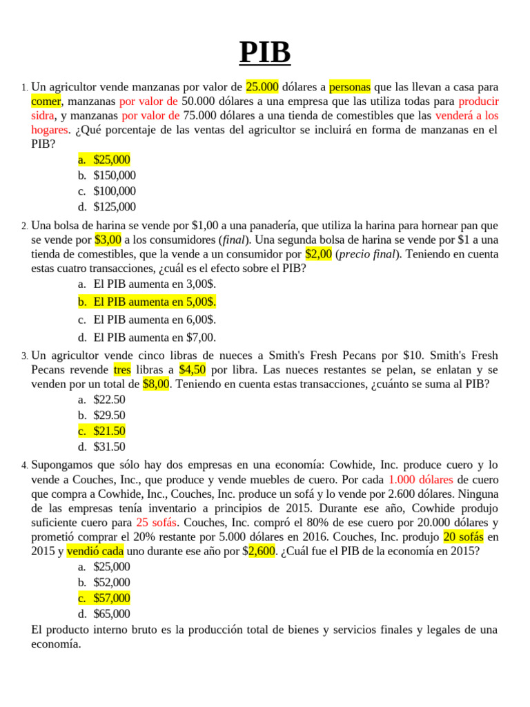 Ejercicios de Práctica Del PIB | PDF | Producto Interno Bruto | Los Estados Unidos
