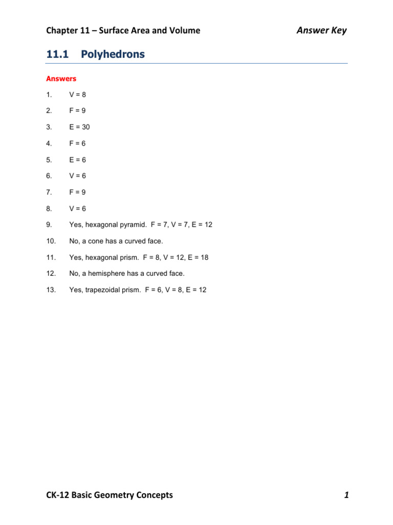 Chapter 11 Geometry Answer Key | PDF | Sphere | Area