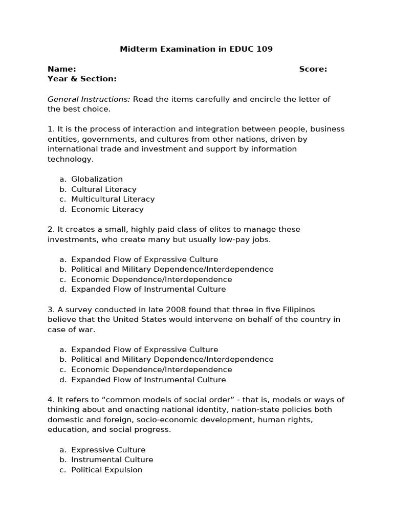 Multiple Choice Exam Template | PDF | Literacy | Prejudices