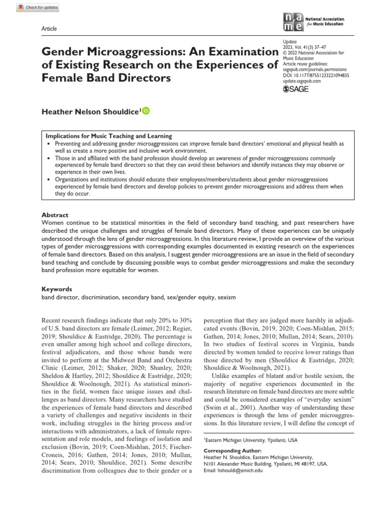 Gender Microaggressions Experiences of Female Band Directors | PDF ...