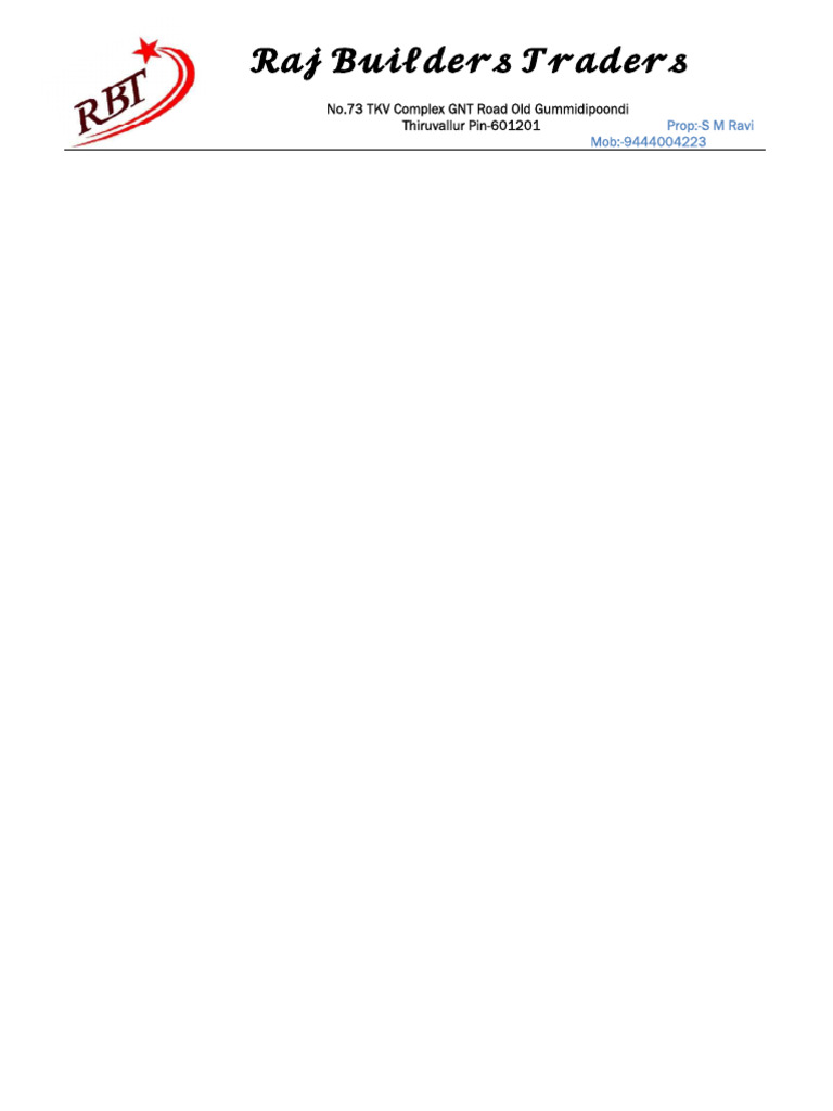 No.73 TKV Complex GNT Road Old Gummidipoondi Thiruvallur Pin-601201 | PDF