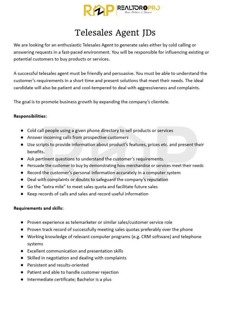 Telesales Agent JDs | PDF