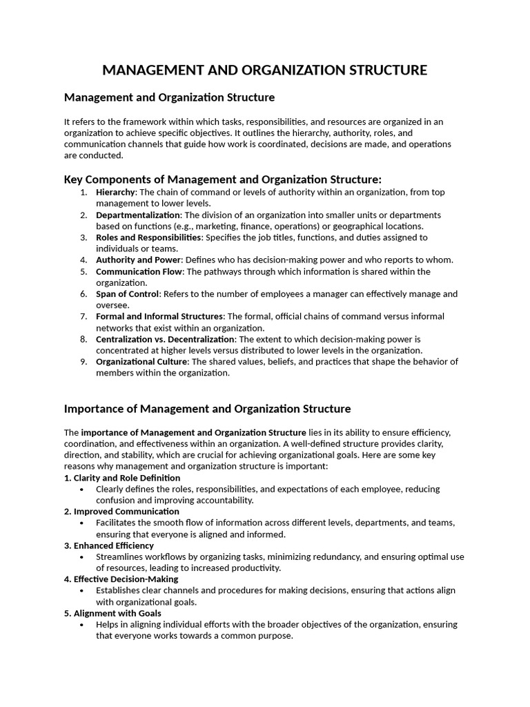 Chapter 2 Management and Organization Structure | PDF | Employment | Marketing