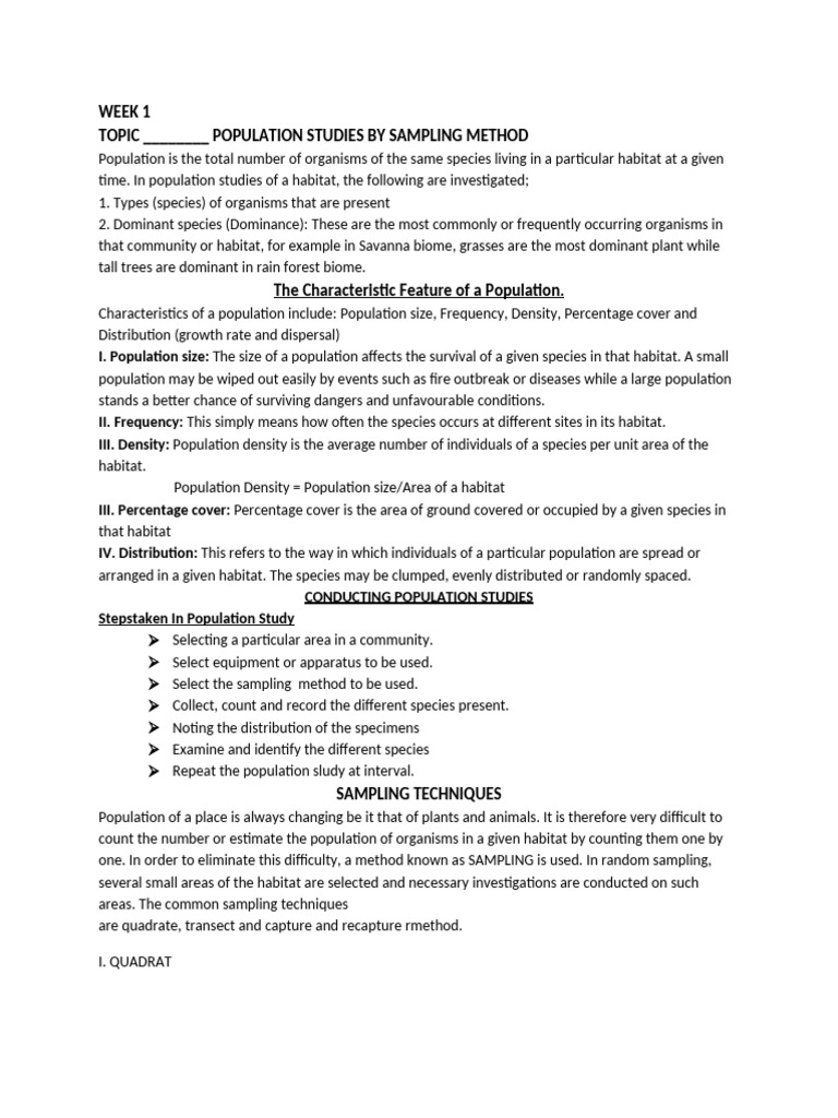 Population Sampling Techniques Guide | PDF | Habitat | Biology
