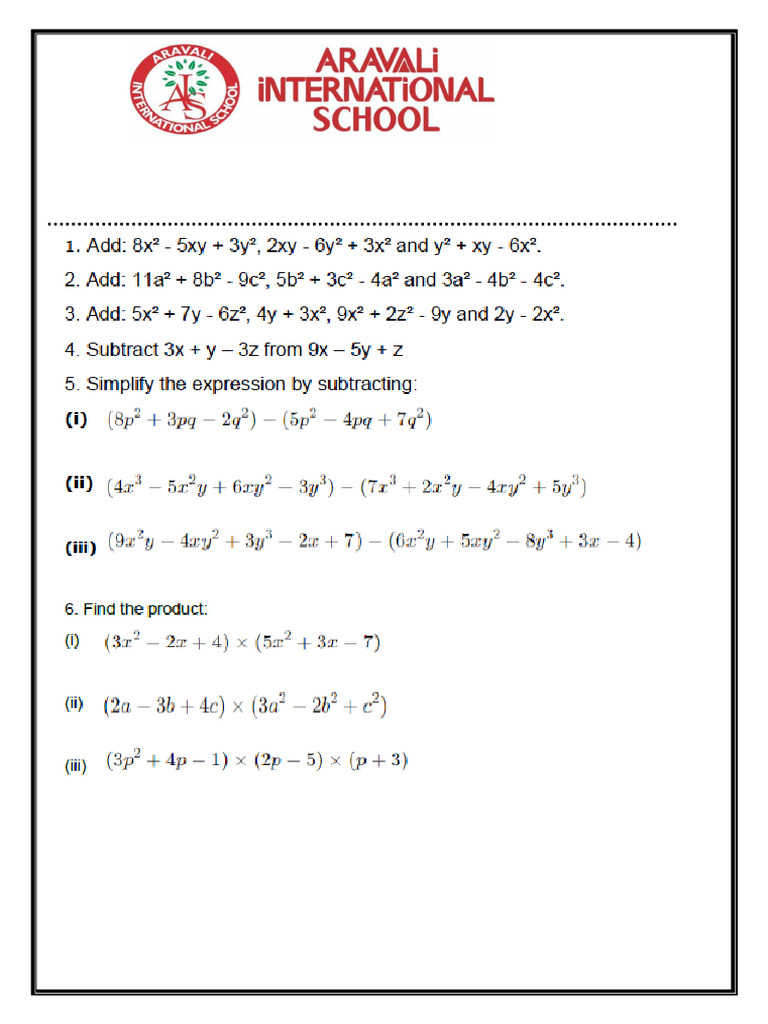Class VIII - Mathematics - Friday Worksheet 1 | PDF