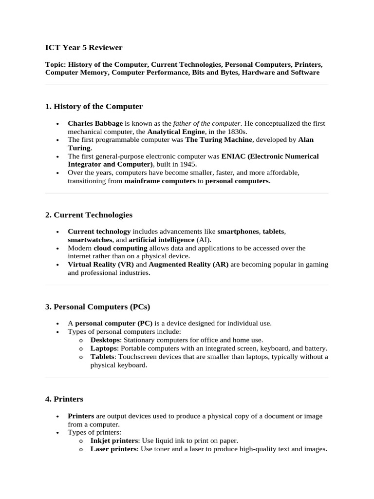 ICT_5_Reviewer | PDF | Random Access Memory | Computer Hardware