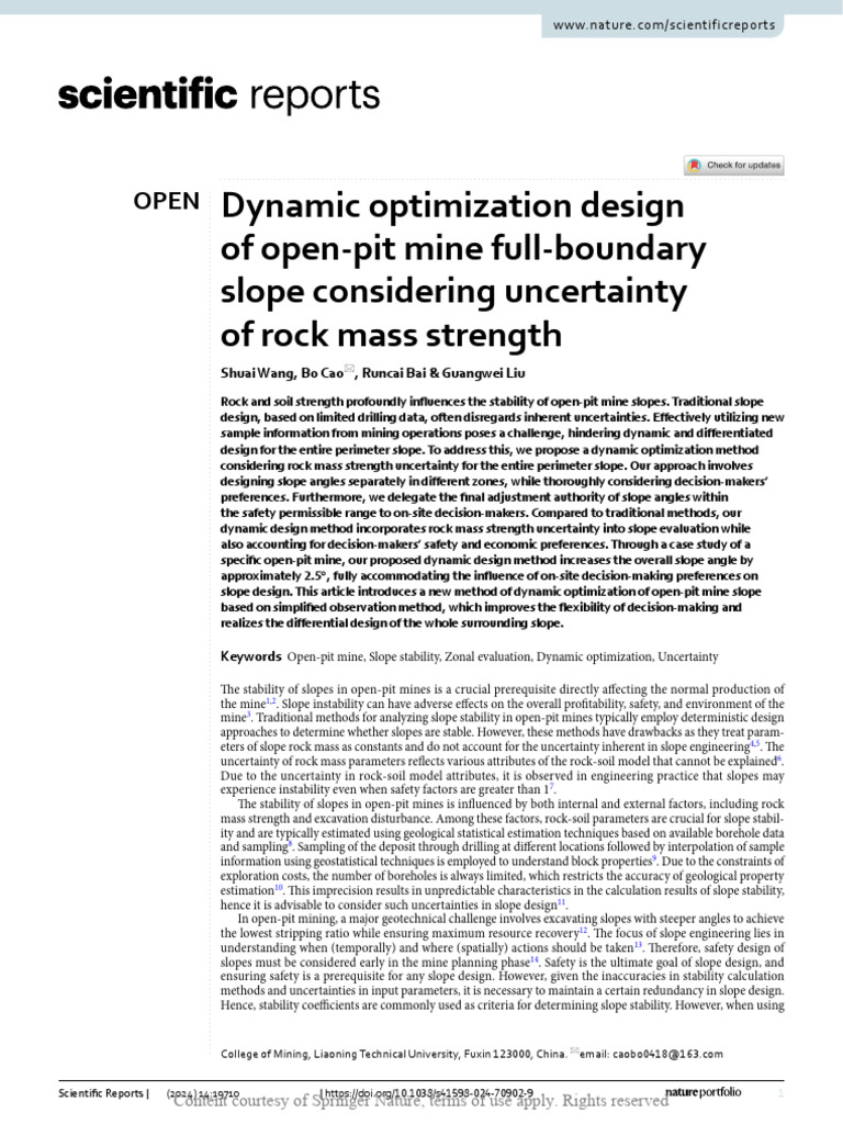 Dynamic Optimization Design of Open-Pit Mine Full | PDF | Reliability Engineering | Landslide