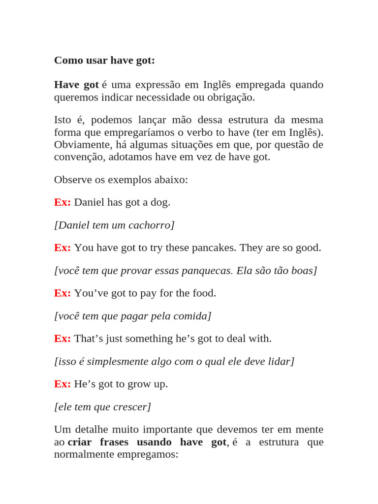 Como usar have got | PDF | Assunto (gramática) | Sintaxe