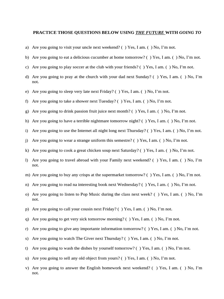 Future Tense Practice with "Going To" | PDF