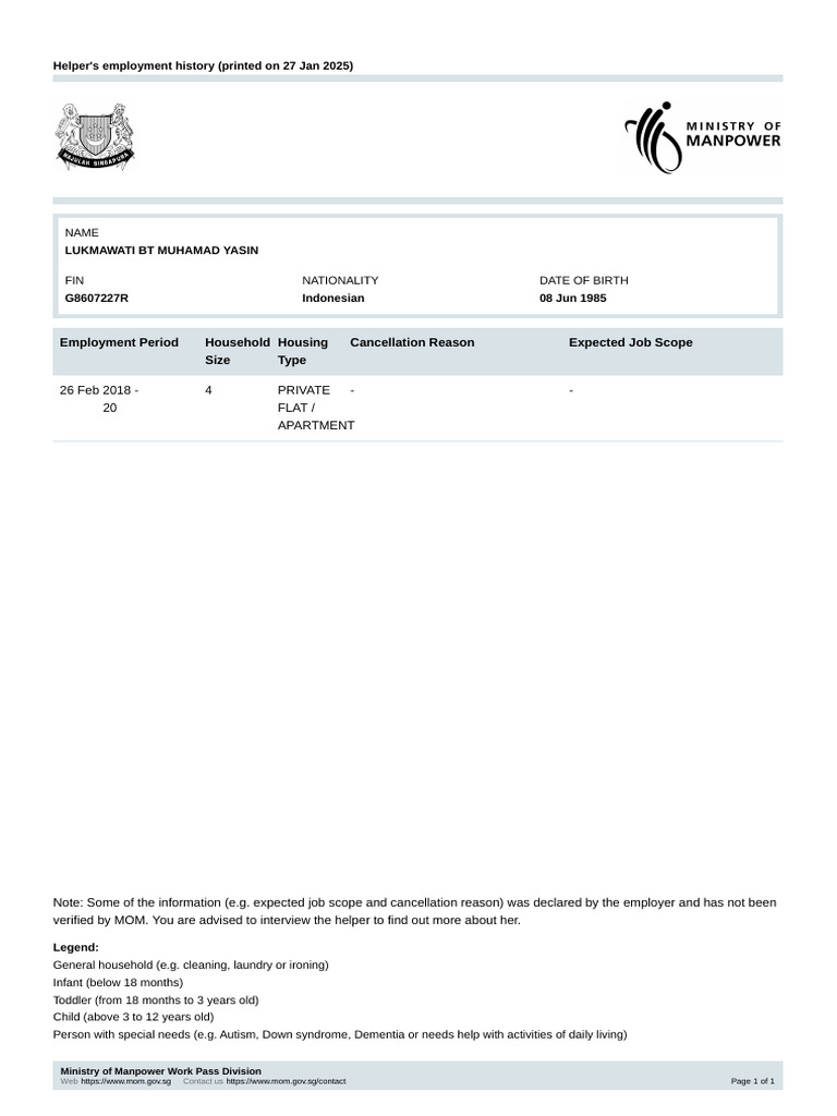 Indonesian Helper Employment Record | PDF