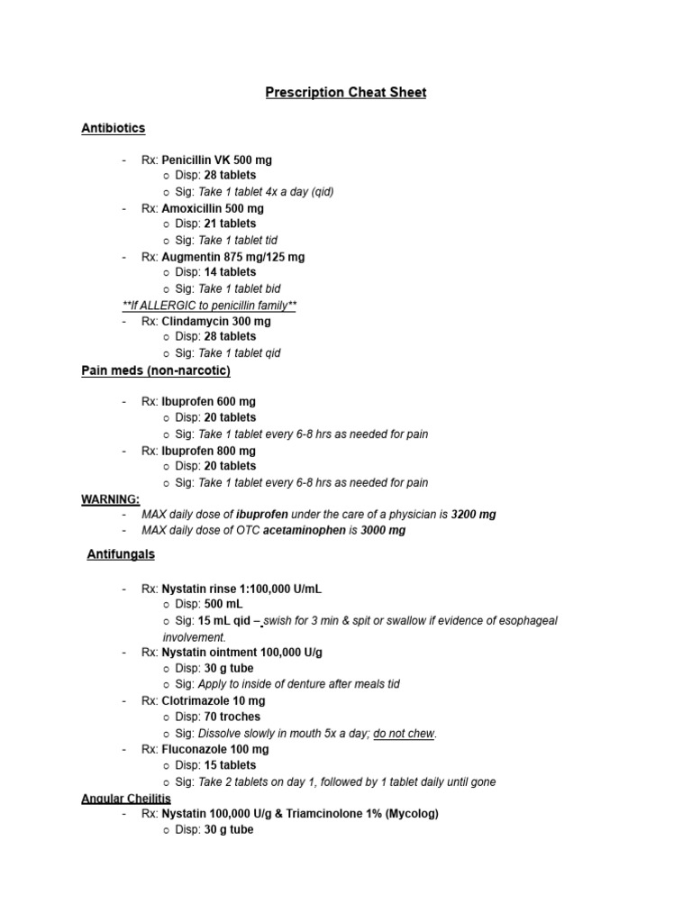 Prescription Cheat Sheet for Medications | PDF | Drugs | Pharmacology